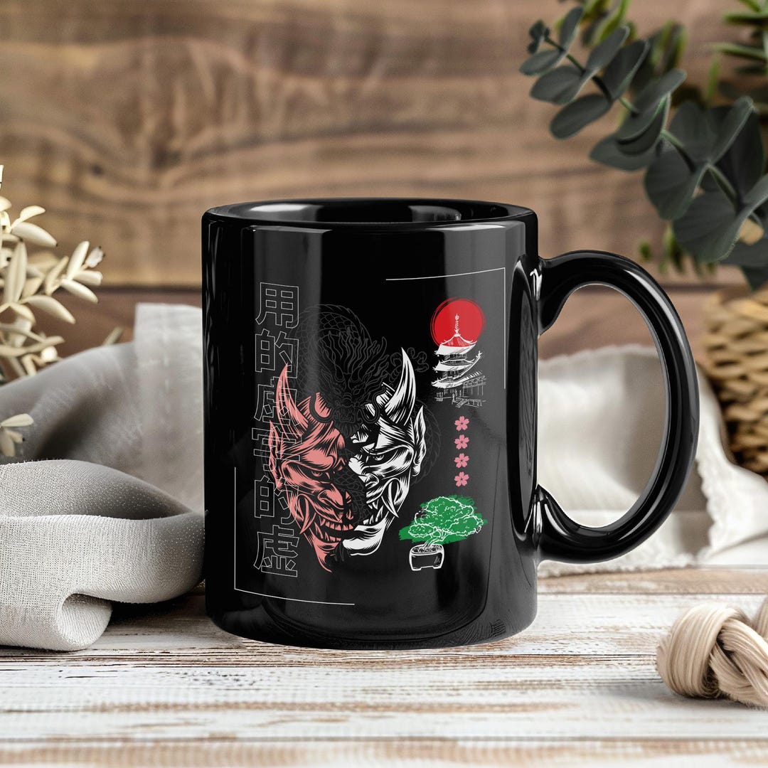 Japanese Mask Art Samurai Mug – Coffee Cup Tea Mugs Vintage Fighter ...