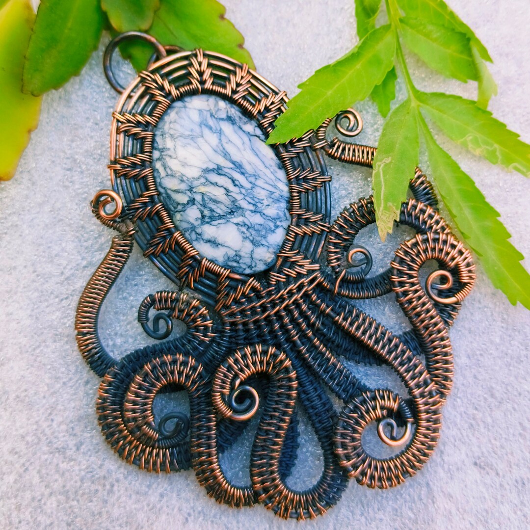 Pinolith Jasper Pendant Copper Wire Wrapped Pendant Stylish Gemstone ...
