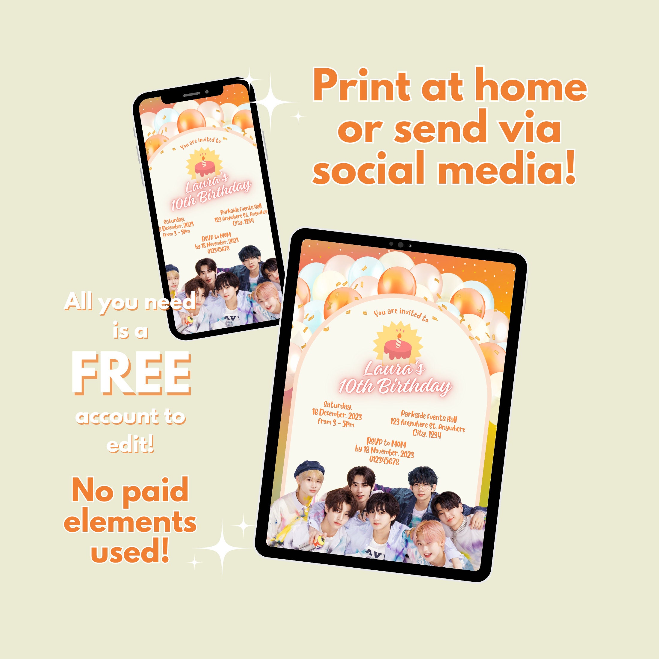 Printable Enhypen Birthday Invitation, Digital Kpop Party Invite ...