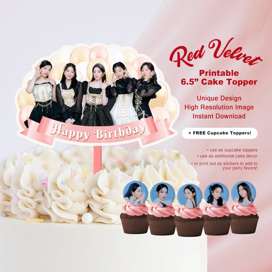 Printable Red Velvet Birthday Cake Topper for Kids' Kpop Party Decor ...