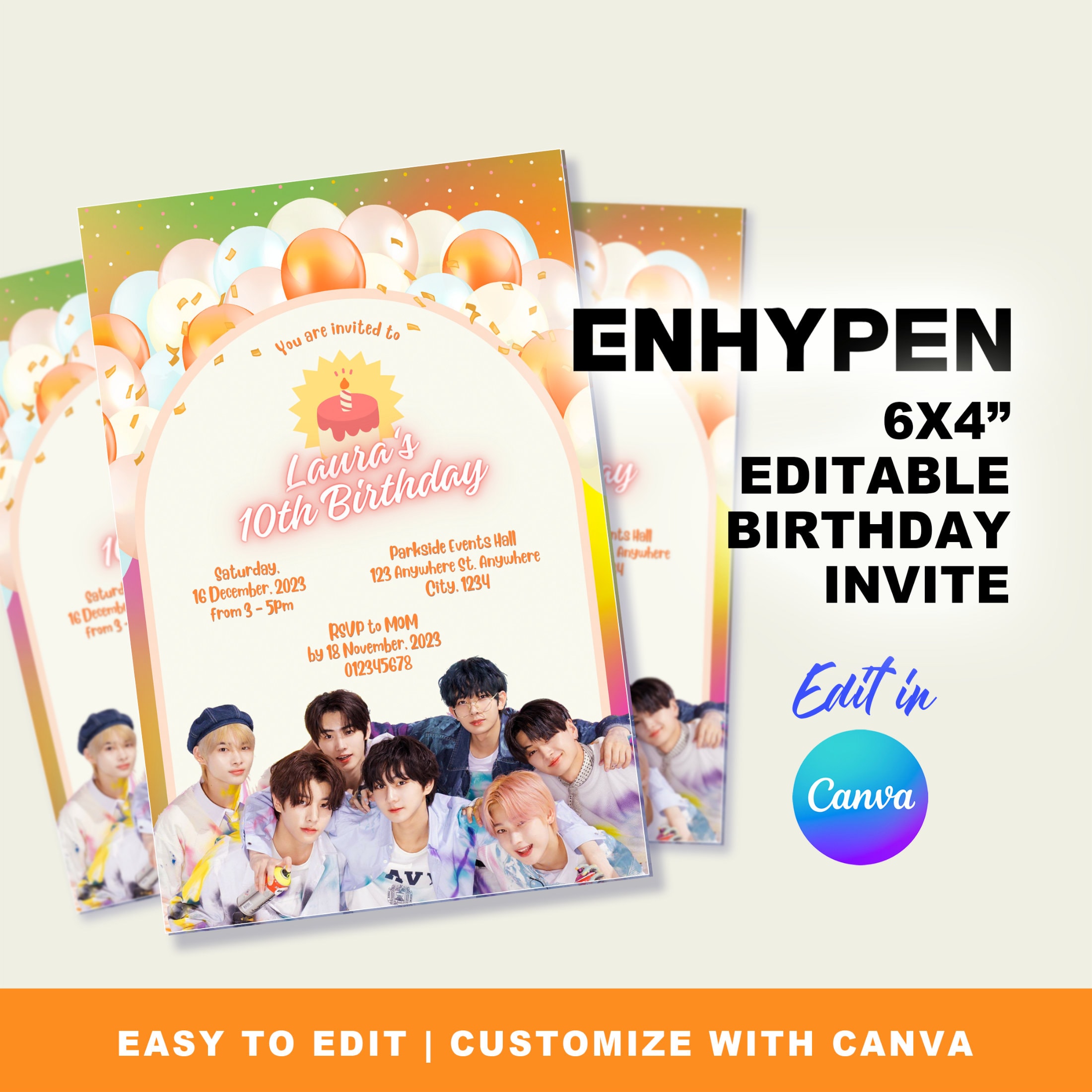 Printable Enhypen Birthday Invitation, Digital Kpop Party Invite ...