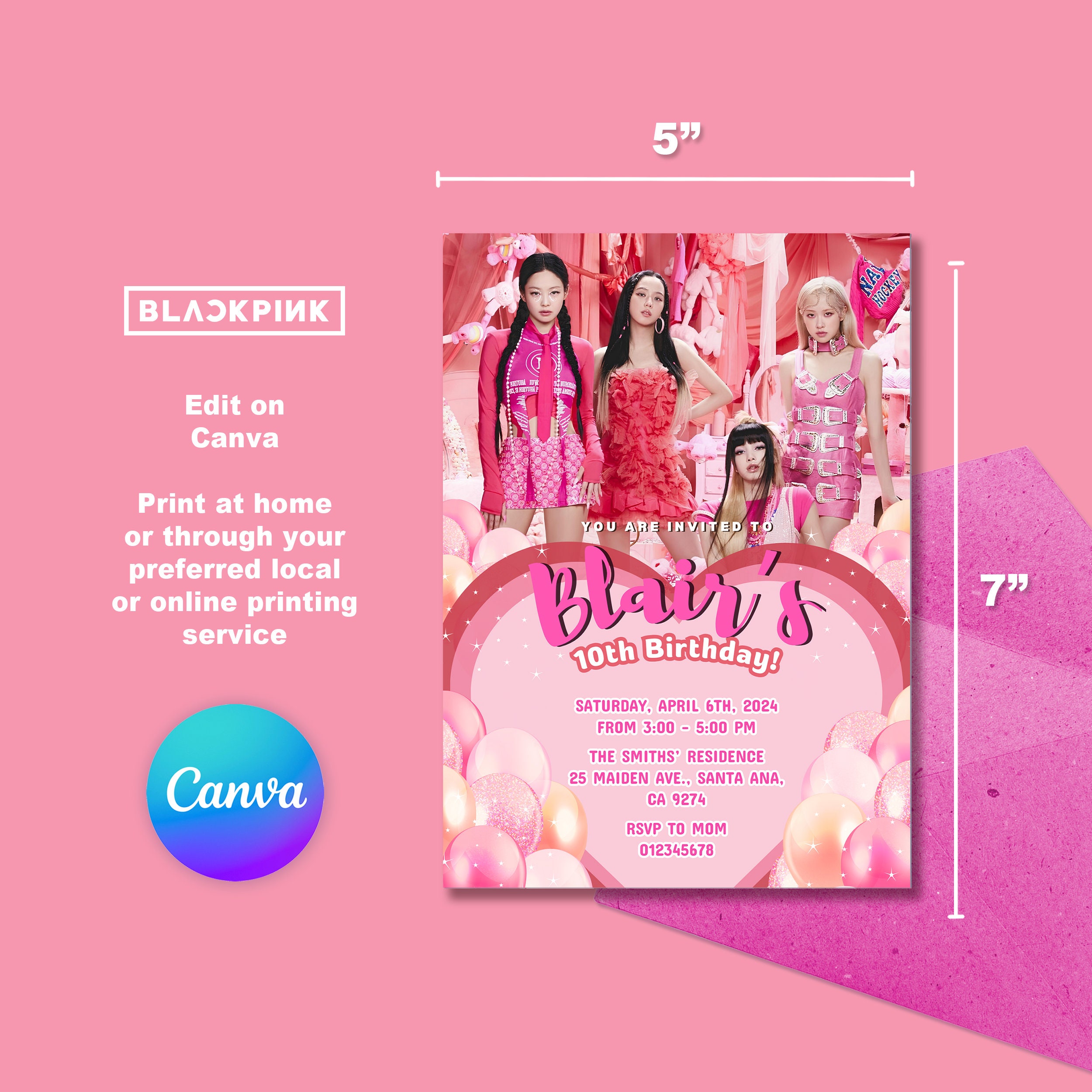 BLACKPINK Birthday Invitation, Kpop Party Invite and Decor - Etsy