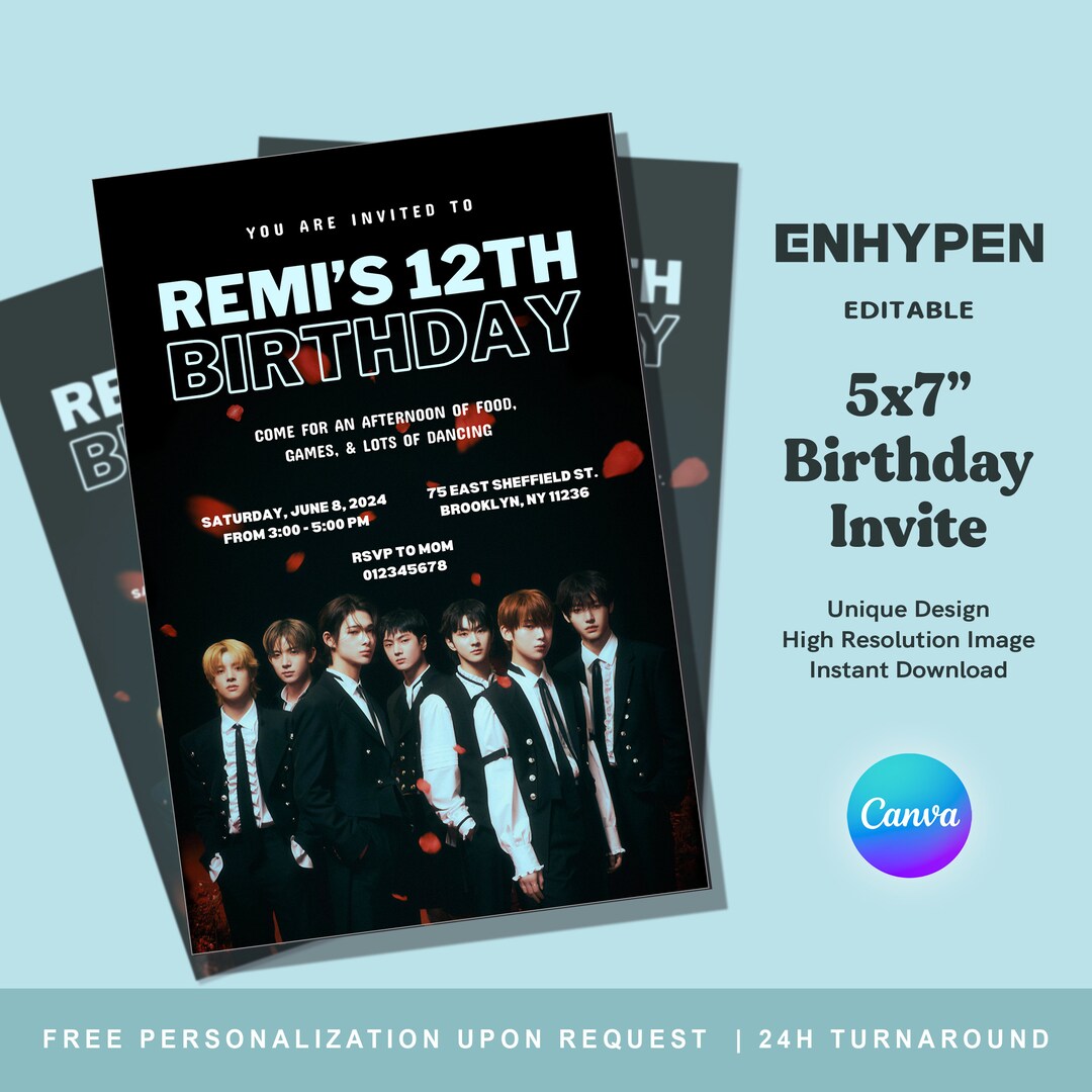 Invitación de cumpleaños de Enhypen imprimible, invitación a fiesta ...