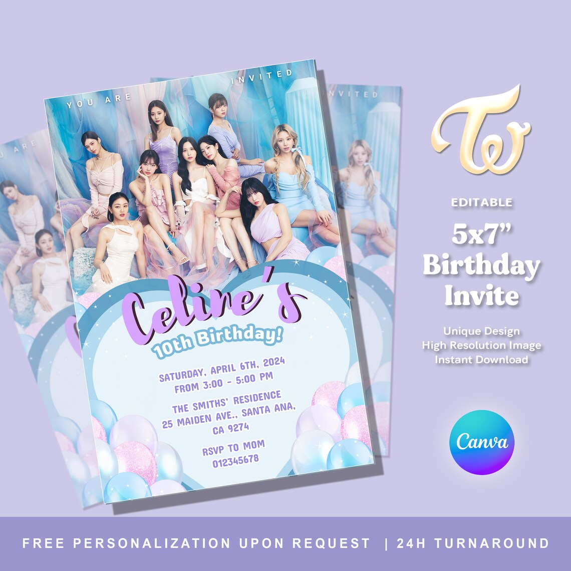 Printable TWICE Invitation for Kpop Birthday Celebration, Editable ...