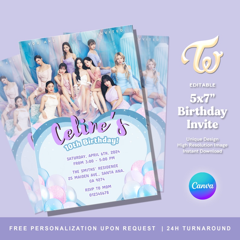 Printable TWICE Invitation for Kpop Birthday Celebration, Editable ...