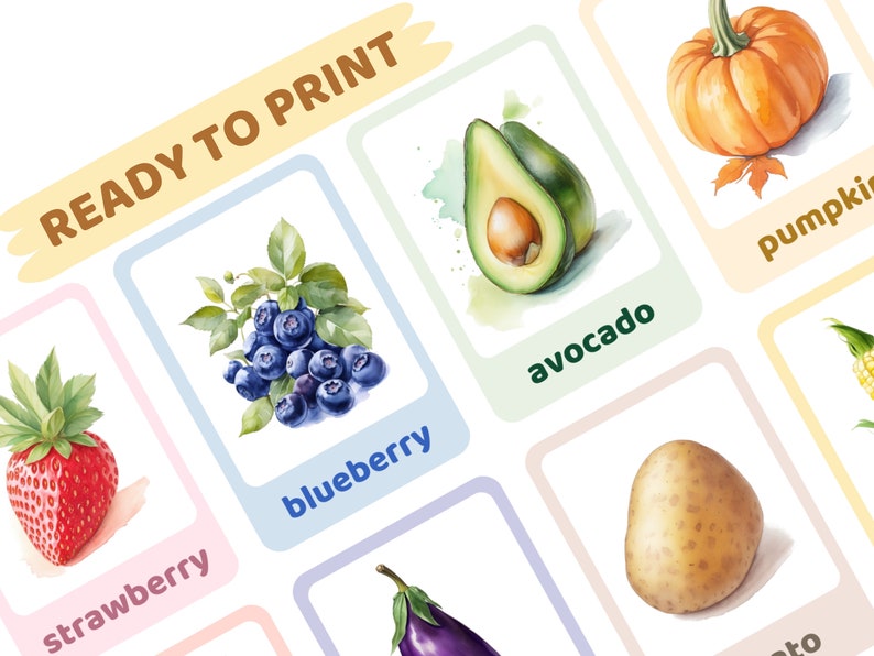 30 FRUITS and VEGETABLES Flashcards for Kids Printable Flashcards ...