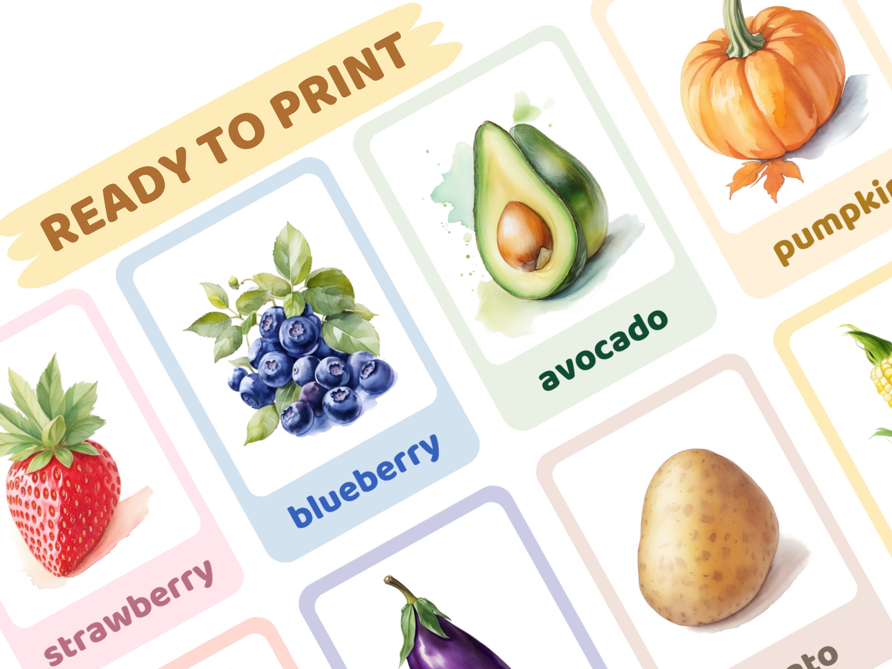 30 FRUITS and VEGETABLES Flashcards for Kids Printable Flashcards ...
