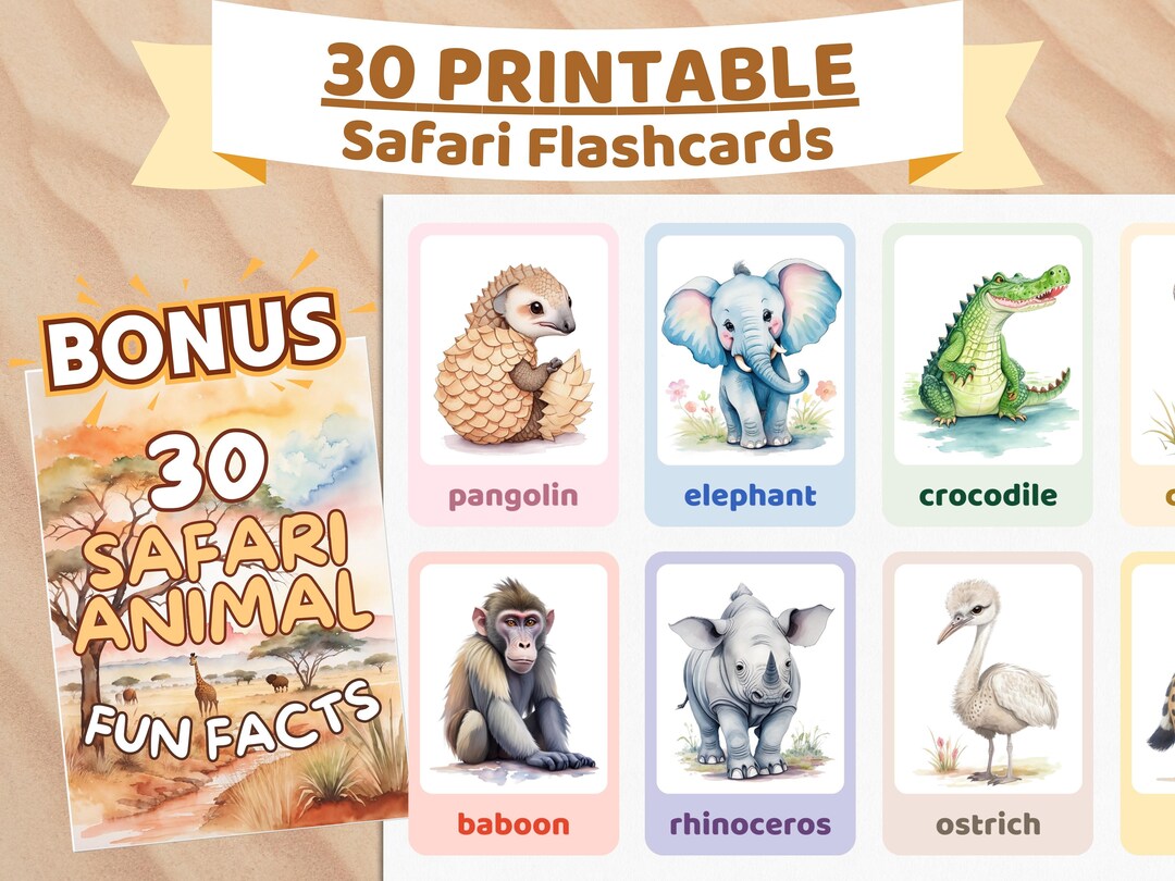 30 SAFARI ANIMAL Flashcards for Kids | Printable Flashcards, Montessori ...