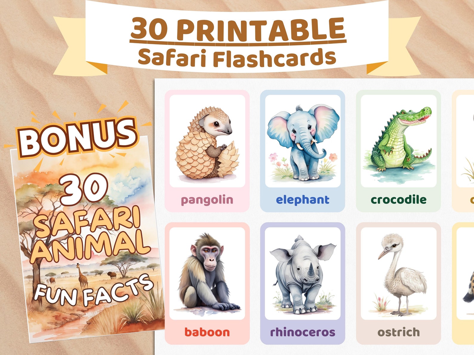 30 SAFARI ANIMAL Flashcards for Kids | Printable Flashcards, Montessori ...