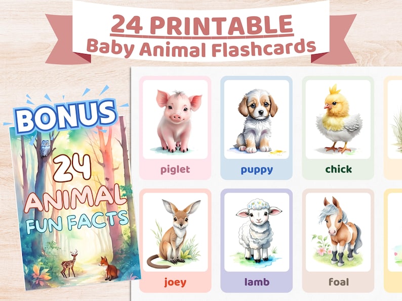 24 BABY ANIMAL Flashcards for Kids | Printable Flashcards, Montessori ...