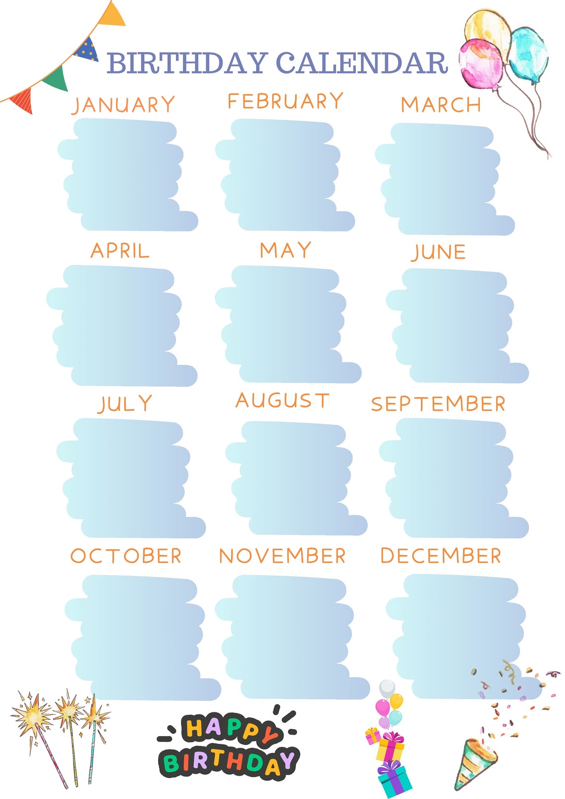Birthday Tracker Printable Template Birthday Calendar - Etsy