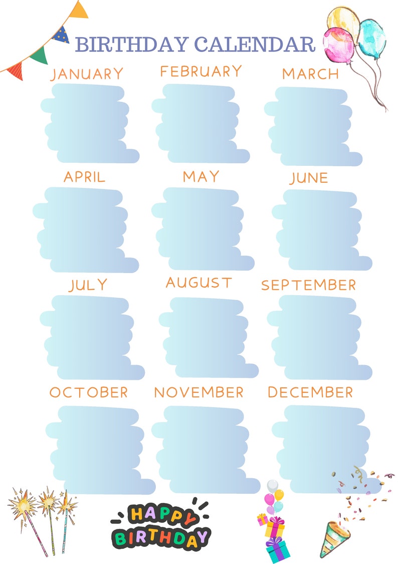 Birthday Tracker Printable Template, Birthday Calendar, Birthday ...