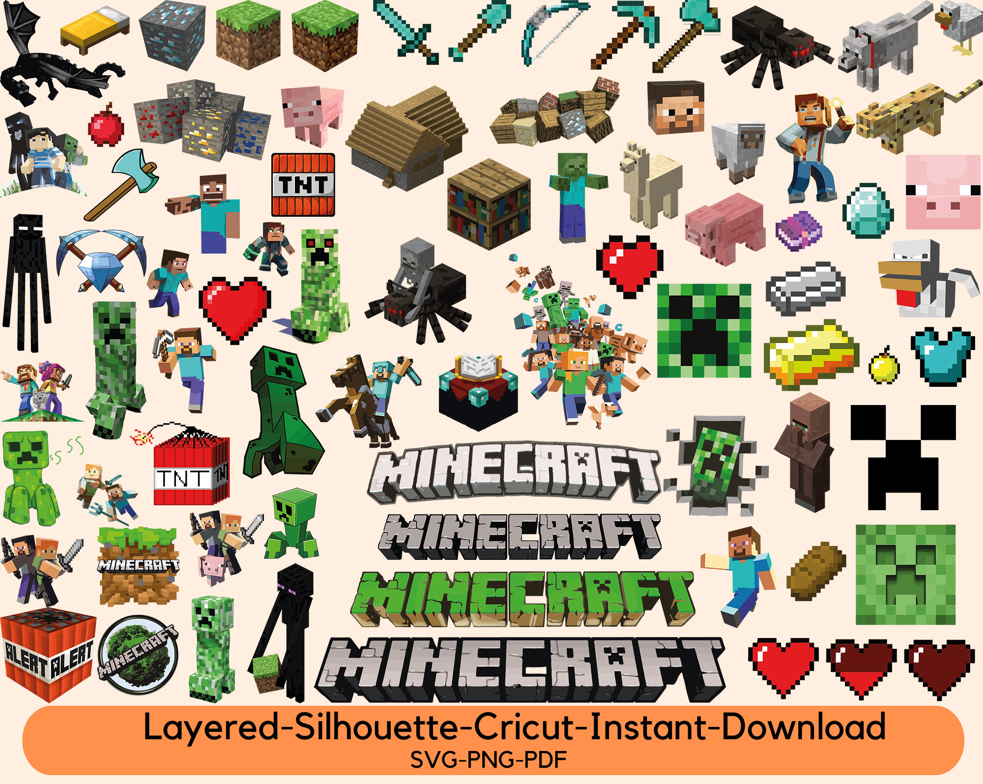 Gaming SVGPngPdf Bundle Clipart Minecraft Schrift Mine - Etsy.de