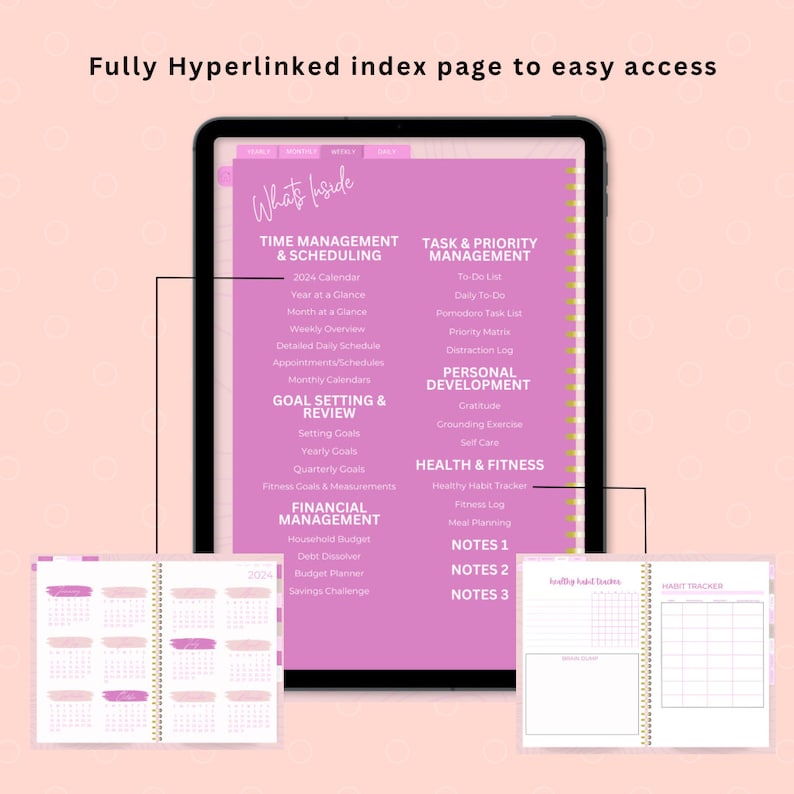 2024 Planner 2024 Dated Planner Goodnotes Planner iPad Monthly Calendar ...