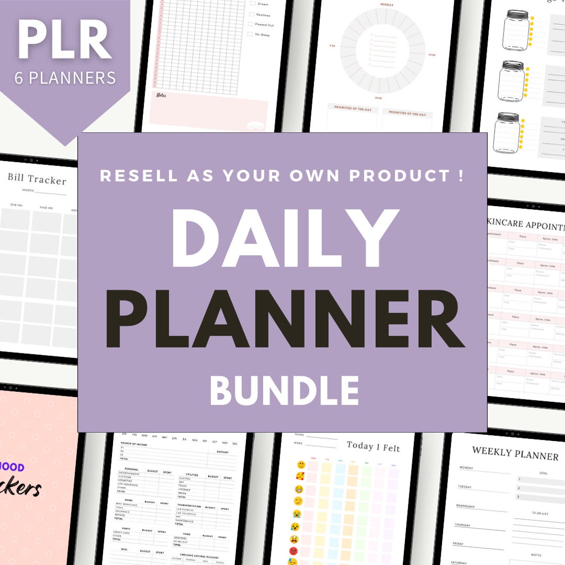 PLR Daily Planner Bundle: Habit, Mood, Life Trackers - Canva Template ...