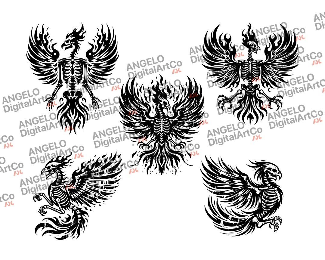Bundle Phoenix Skeleton Silhouette Vector SVG | Digital Design Download ...