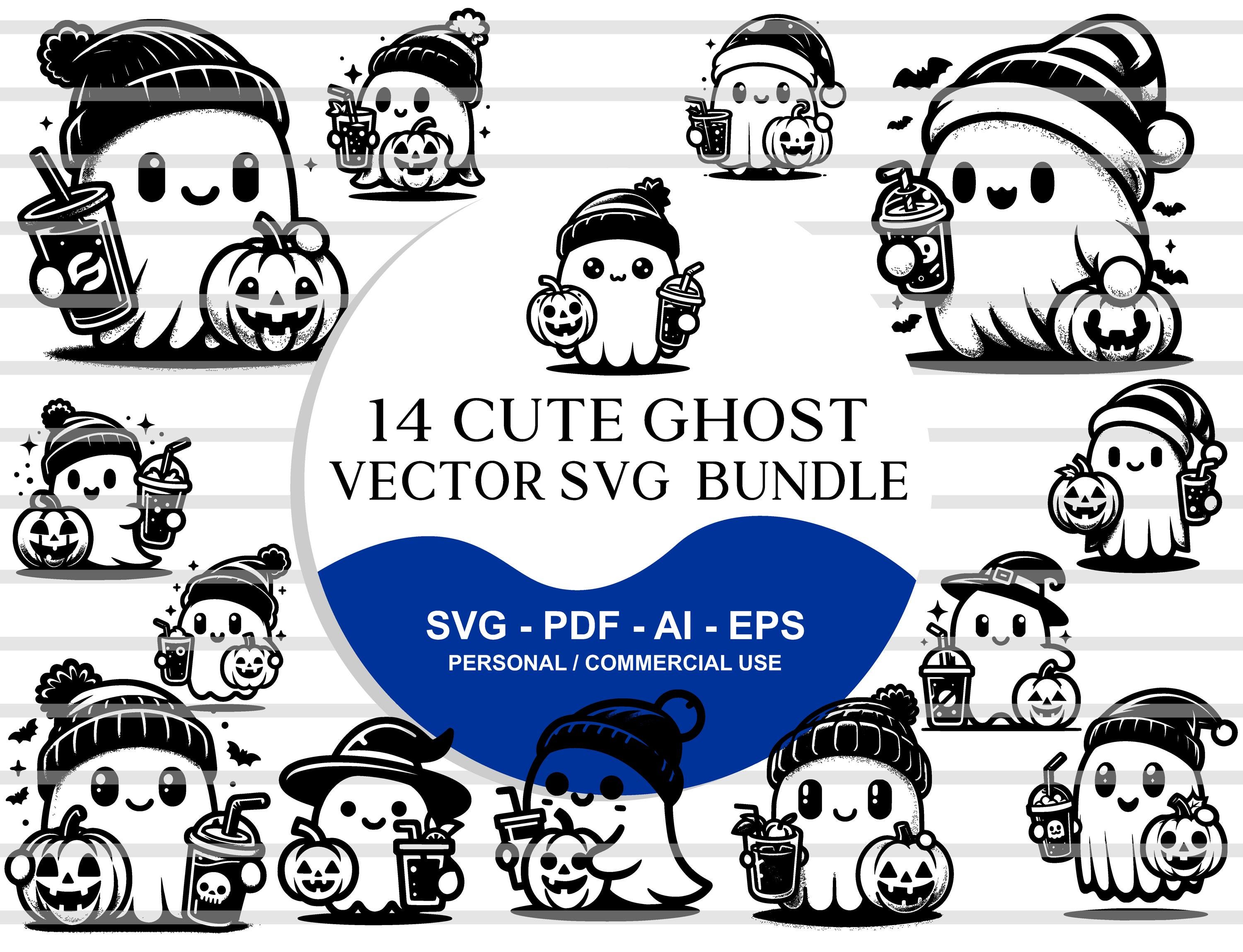 14 Cute Ghost SVG Bundle | Vector Graphic for Laser Engraving and ...