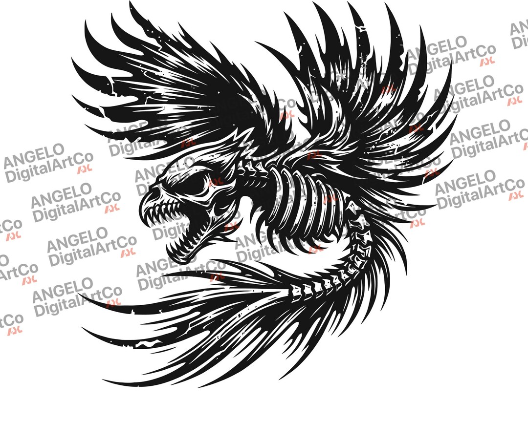 Phoenix Skeleton Silhouette Vector | Digital Design Download | SVG ...