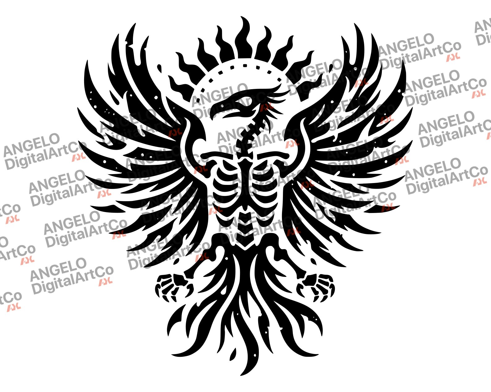 Phoenix Skeleton Fire Silhouette Vector | Digital Design Download | SVG ...