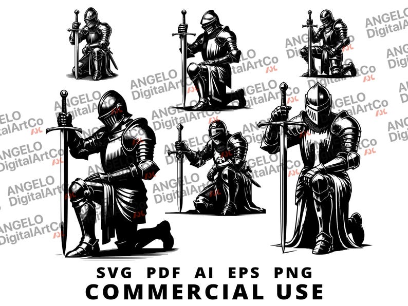 6 Kneeling Knight -svg, Png, Ai , Eps ,pdf | Vector Graphics Design for ...