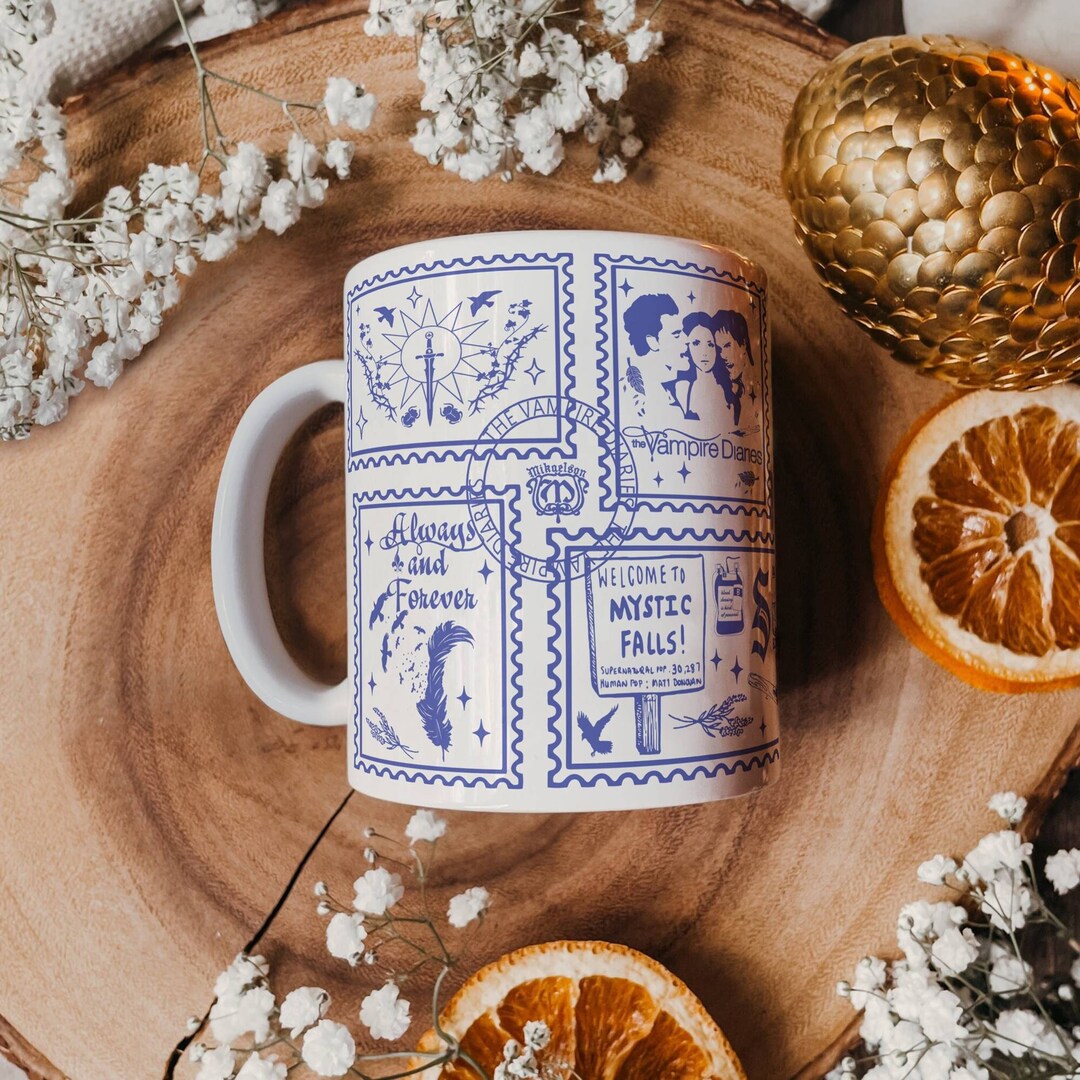 Vampire Diaries Horror Movie Stamp Doodle Ceramic Mug Damon - Etsy