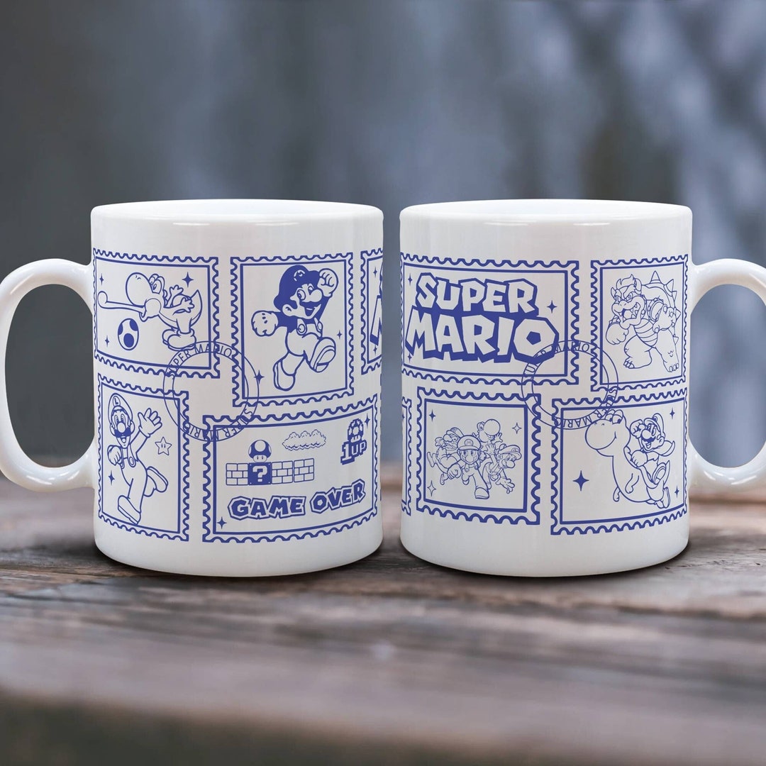 Super Mario Doodle Art Stamp Ceramic Mug Mario Princess Peach Bowser ...