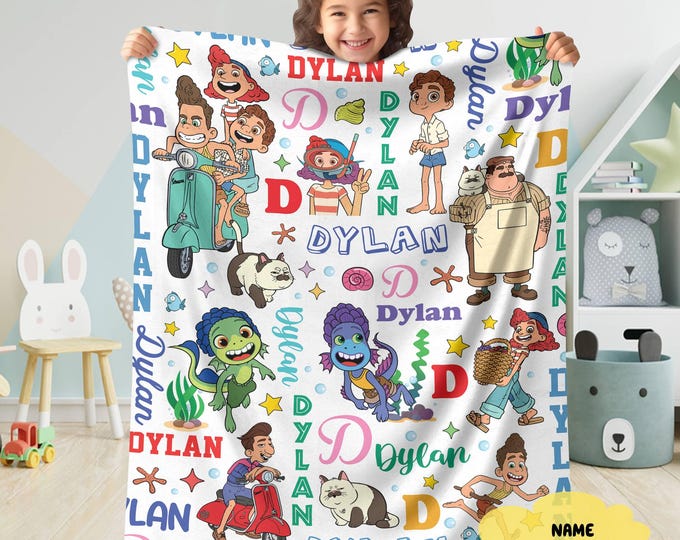 Personalized Watercolor Disneyland Pixar Luca Blanket, Custom Name ...