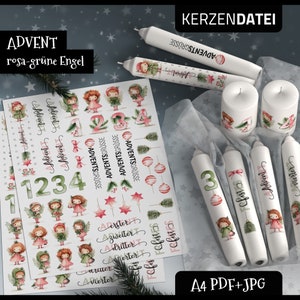 Candle File Advent Cute Angels Pink Green Christmas - Etsy