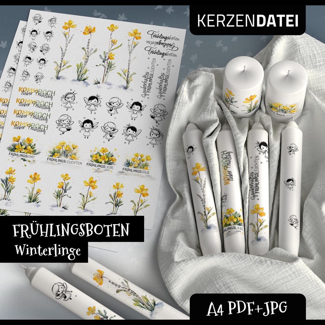 Kerzendatei Frühlingsboten WINTERLINGE, Frühling, Blumen, Feen, Blüten ...