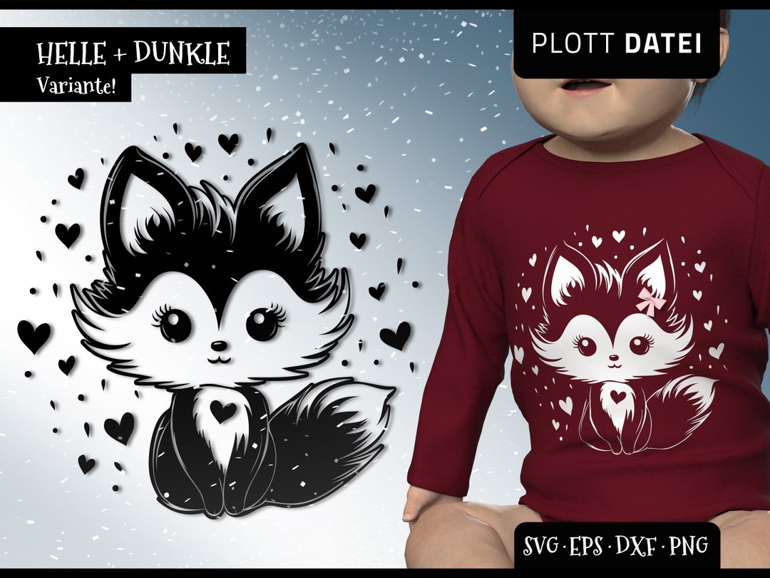 Plotterdatei Herz Tiere Fuchs SVG DXF EPS Cricut Plottdatei Baby Mädchen Junge Sweatshirt T ...