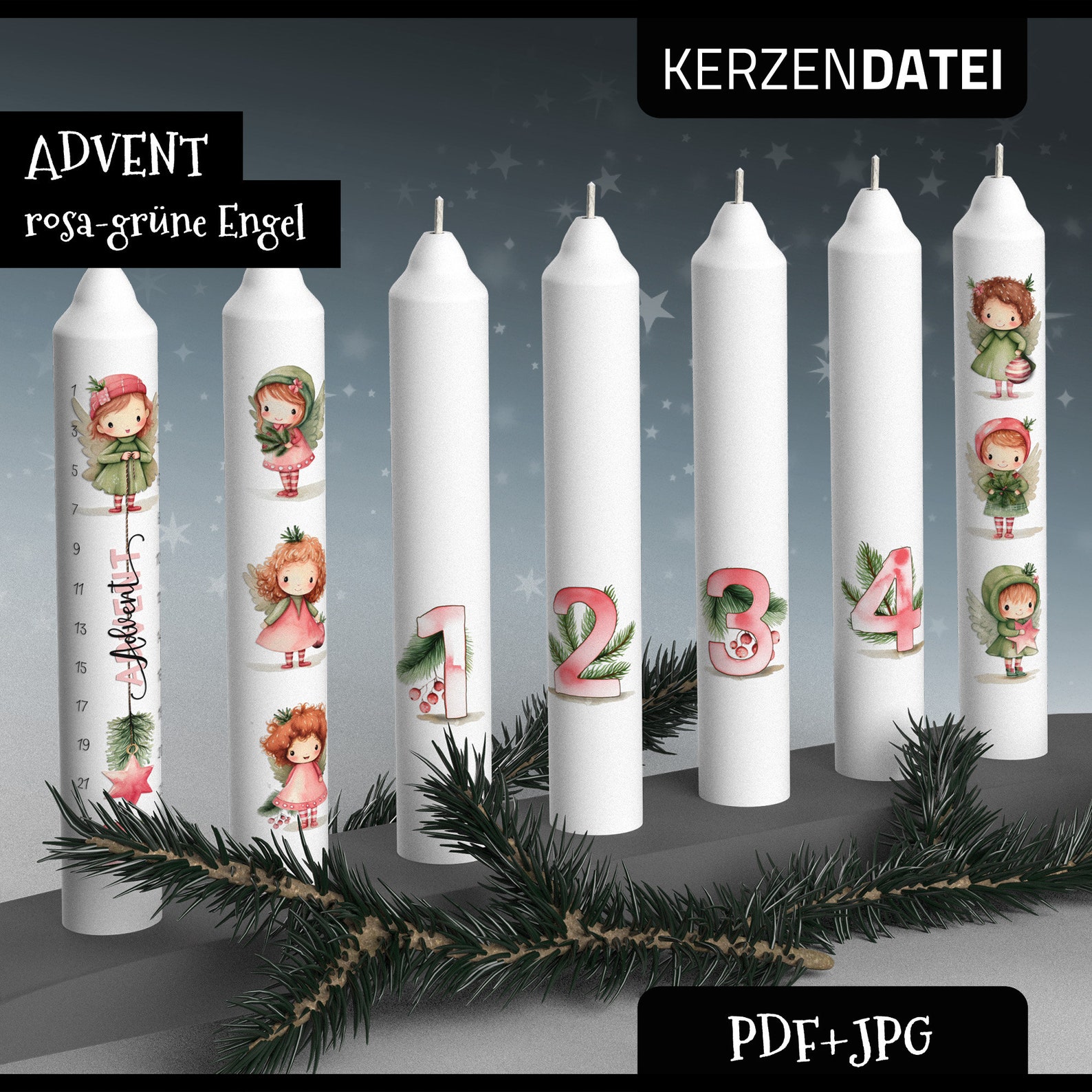 Candle File Advent Cute Angels Pink Green Christmas - Etsy