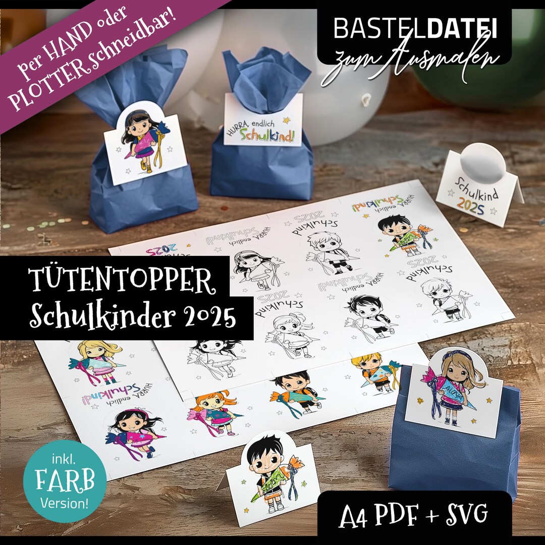 BAG TOPPER File SCHOOLCHILDREN 25 | Colorable L Pdf, Svg | Bound ...