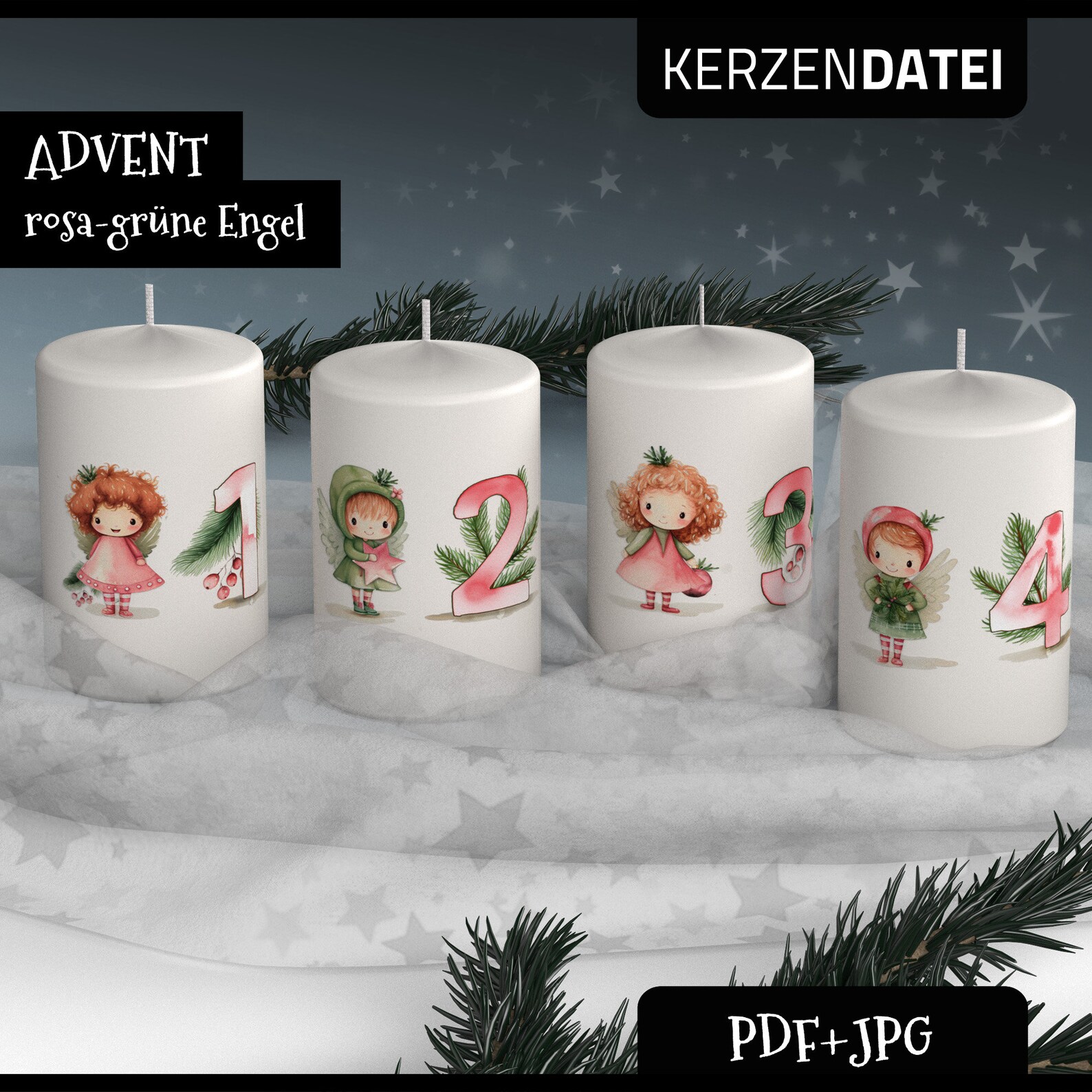 Candle File Advent Cute Angels Pink Green Christmas - Etsy
