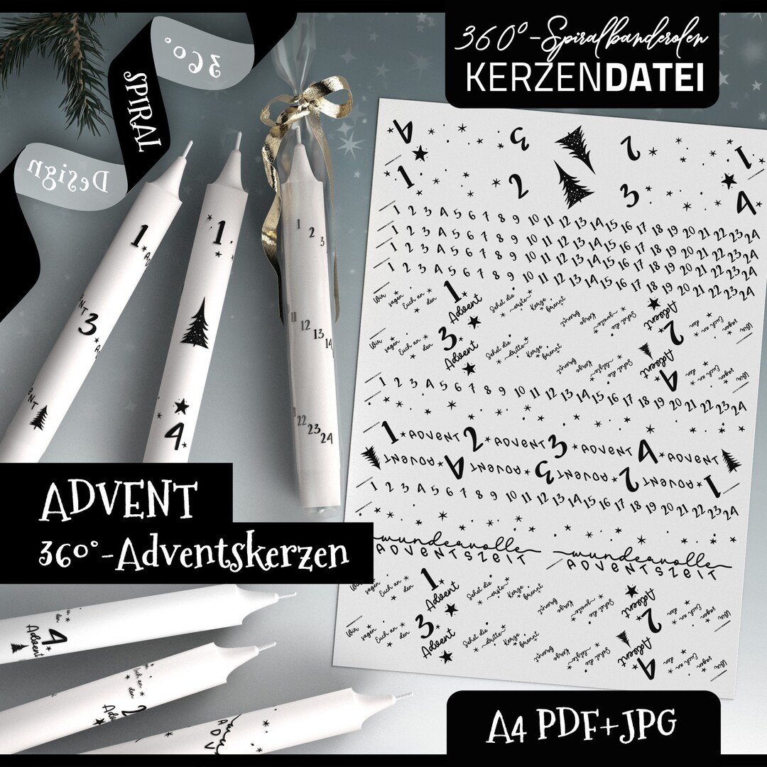 360 Degree Candle File ADVENT CANDLES, Spiral Banderole, Advent ...