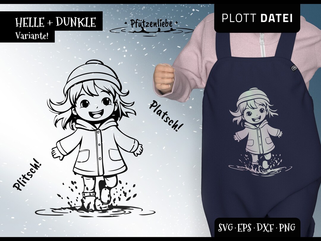 Plotter File PUDDLE LOVE Girl, Puddles Jumping Hopping, SVG Dxf EPS ...