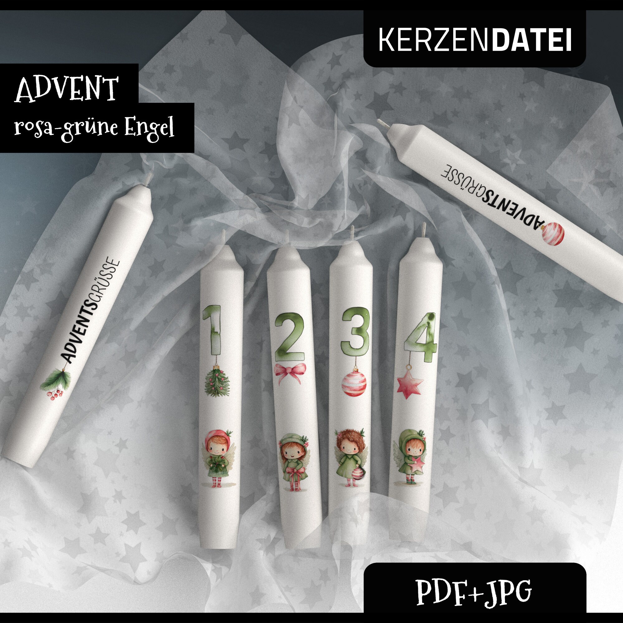 Candle File Advent Cute Angels Pink Green Christmas - Etsy