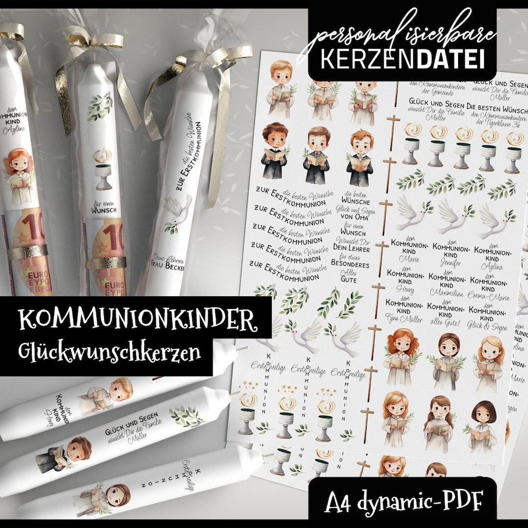 PERSONALIZABLE Candle File COMMUNION CHILD Congratulations, Holy ...