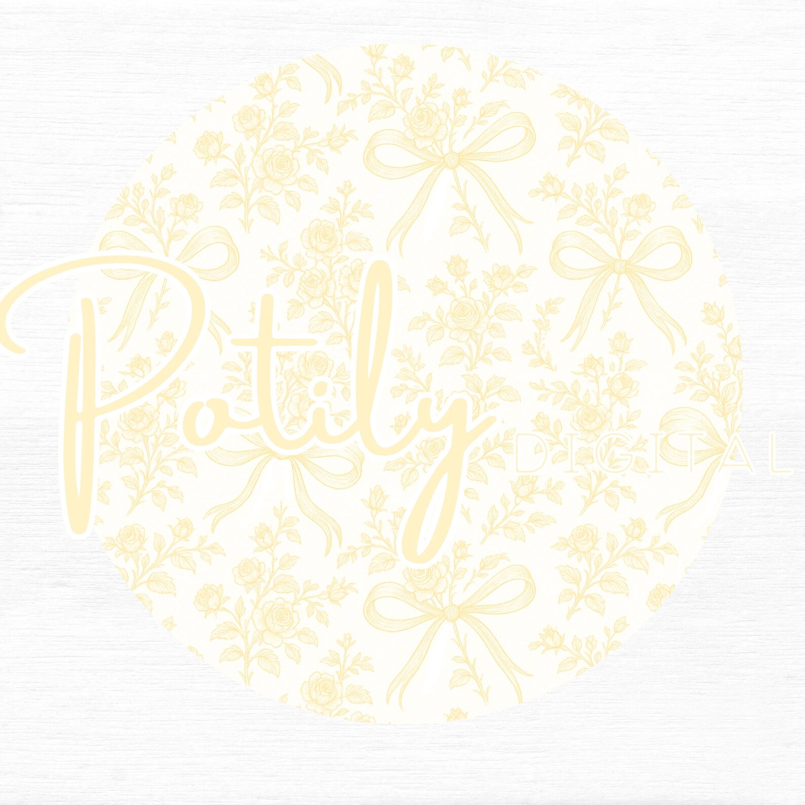 Toile De Jouy Seamless Pattern, Yellow Coquette Vintage Bow Digital ...