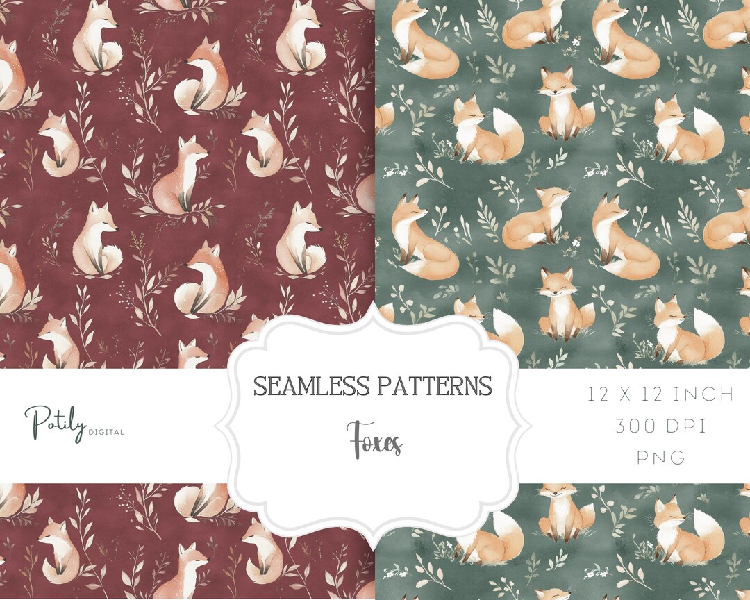 Seamless Pattern, Woodland Fox Digital Paper, Background Papers ...