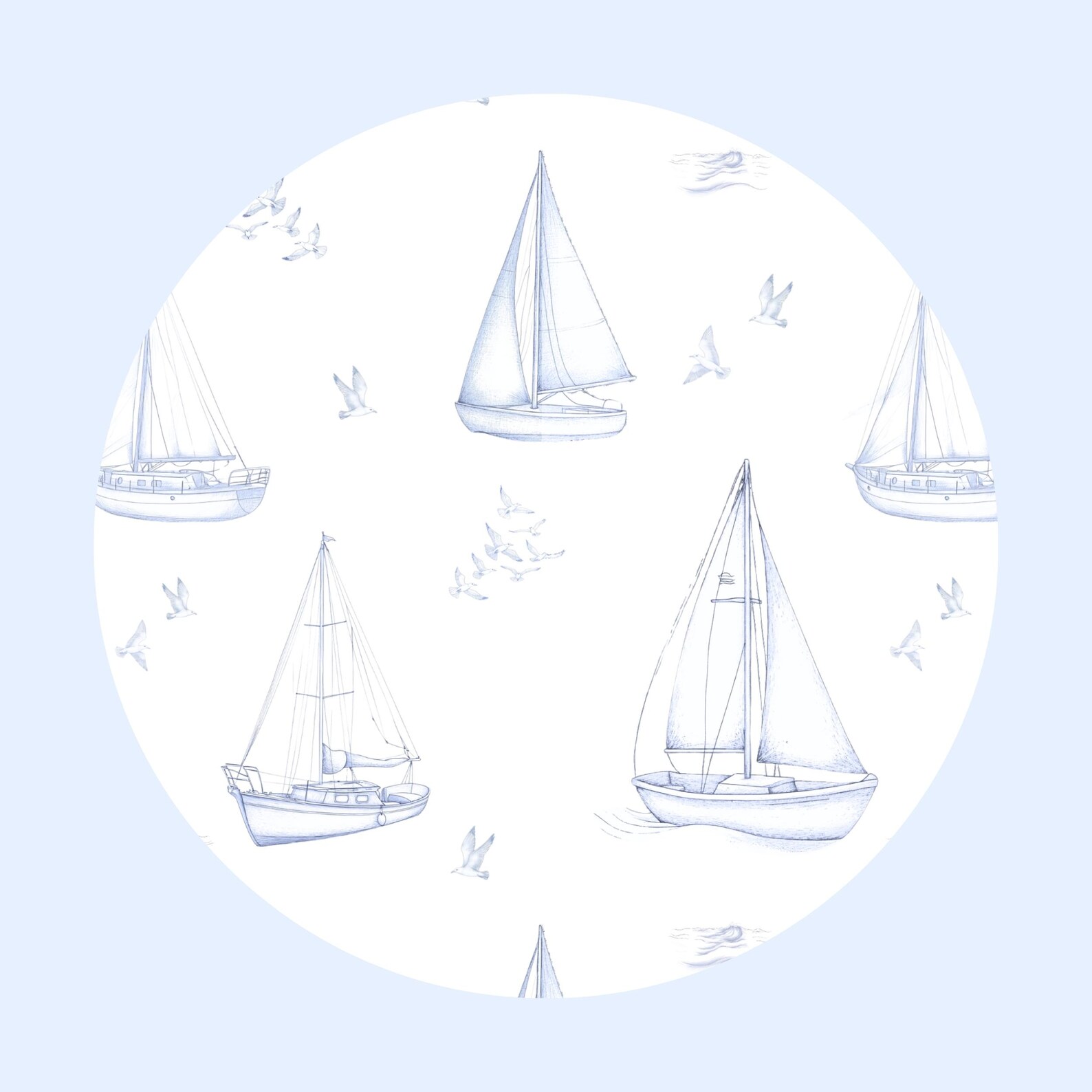 Seamless Pattern for Boys, Modern Toile De Jouy Style Sailing Boats ...