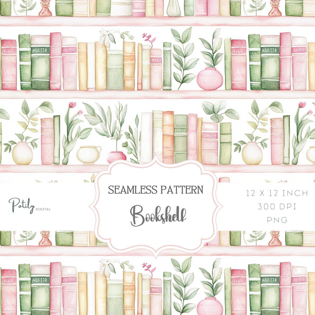 Seamless Bookshelf Pattern, Booklover's Library Background, Repeating ...