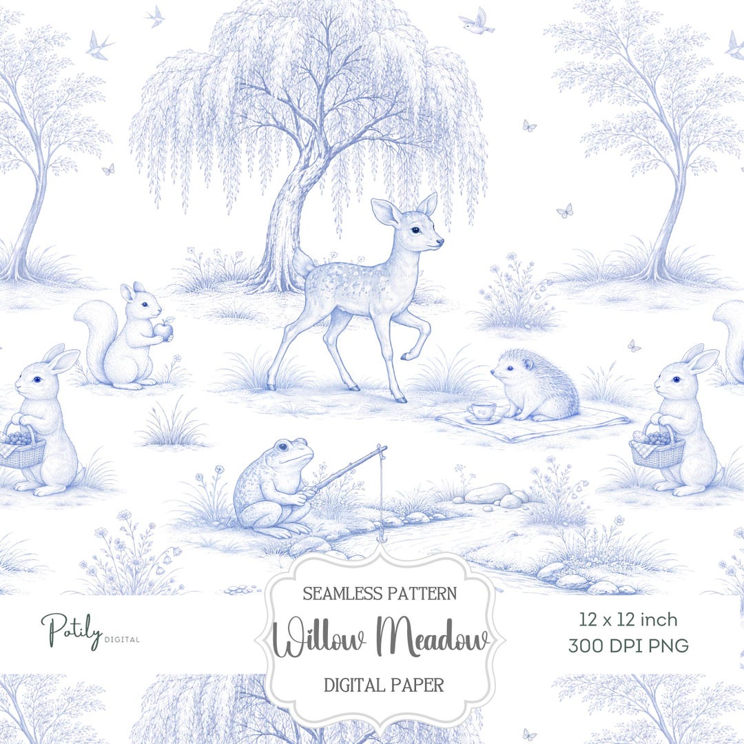 Nursery Toile Seamless Pattern, Woodland Animals Digital Paper, Forest ...