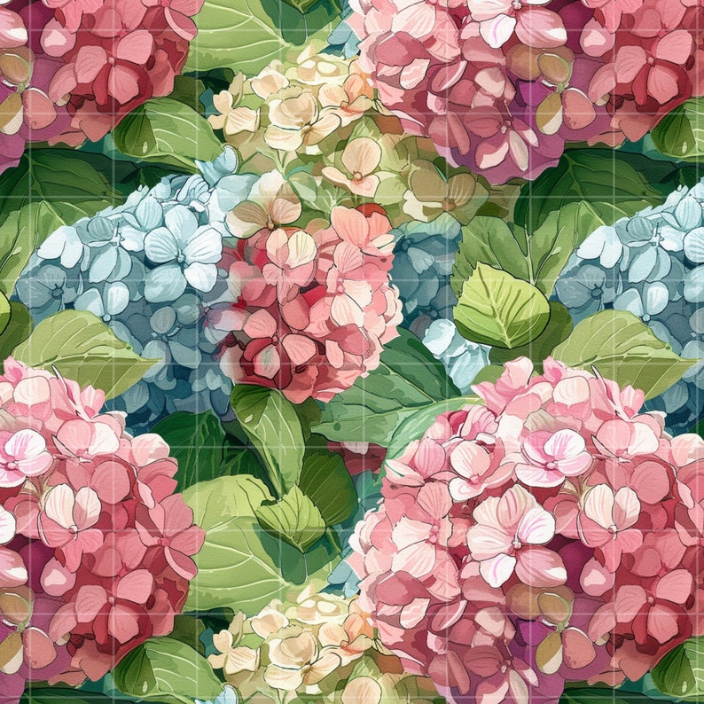 Seamless Patterns, Backgrounds Digital Download, Hydrangea Clipart for Papers, Fabrics, POD, and ...