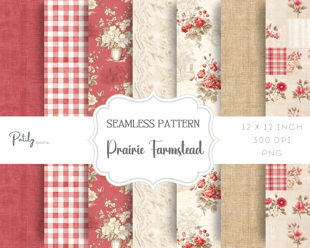Farmhouse Prairie Toile Seamless Pattern Pack – Rustic Country ...