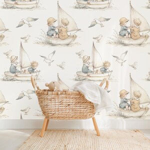 Toile-inspired Seamless Pattern for Boys – Sailing Boats Scene With ...