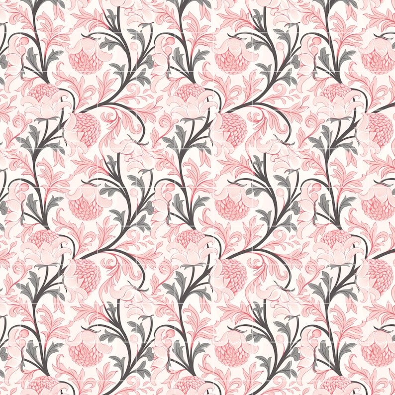 William Morris Inspired, Chinoiserie Style Pastel Pink Seamless ...