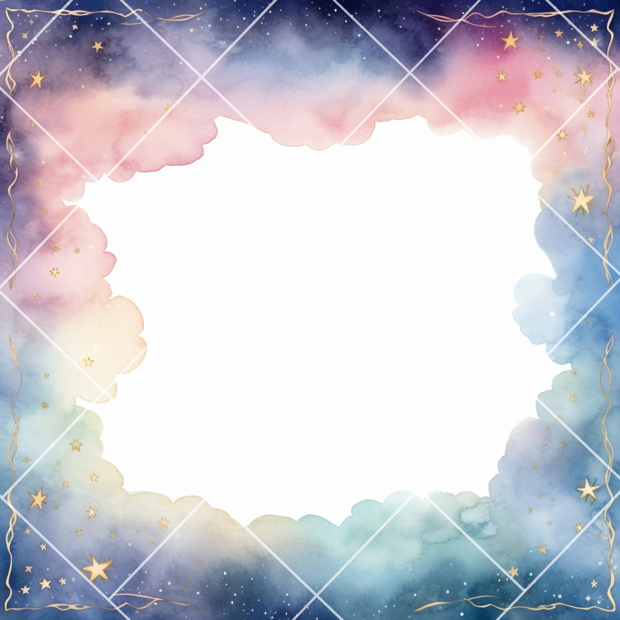 Watercolour Magical Night Sky Border Frames, Celestial Clipart JPG for ...