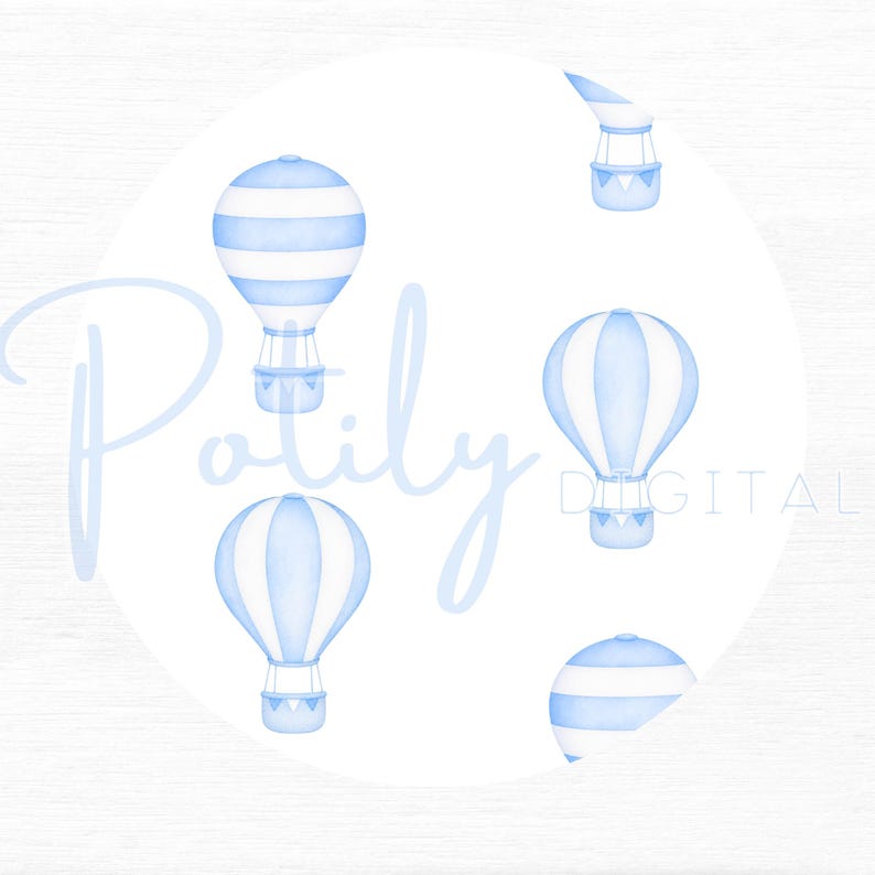 Blue Hot Air Balloon Digital Paper Bundle, Nursery Seamless Patterns ...
