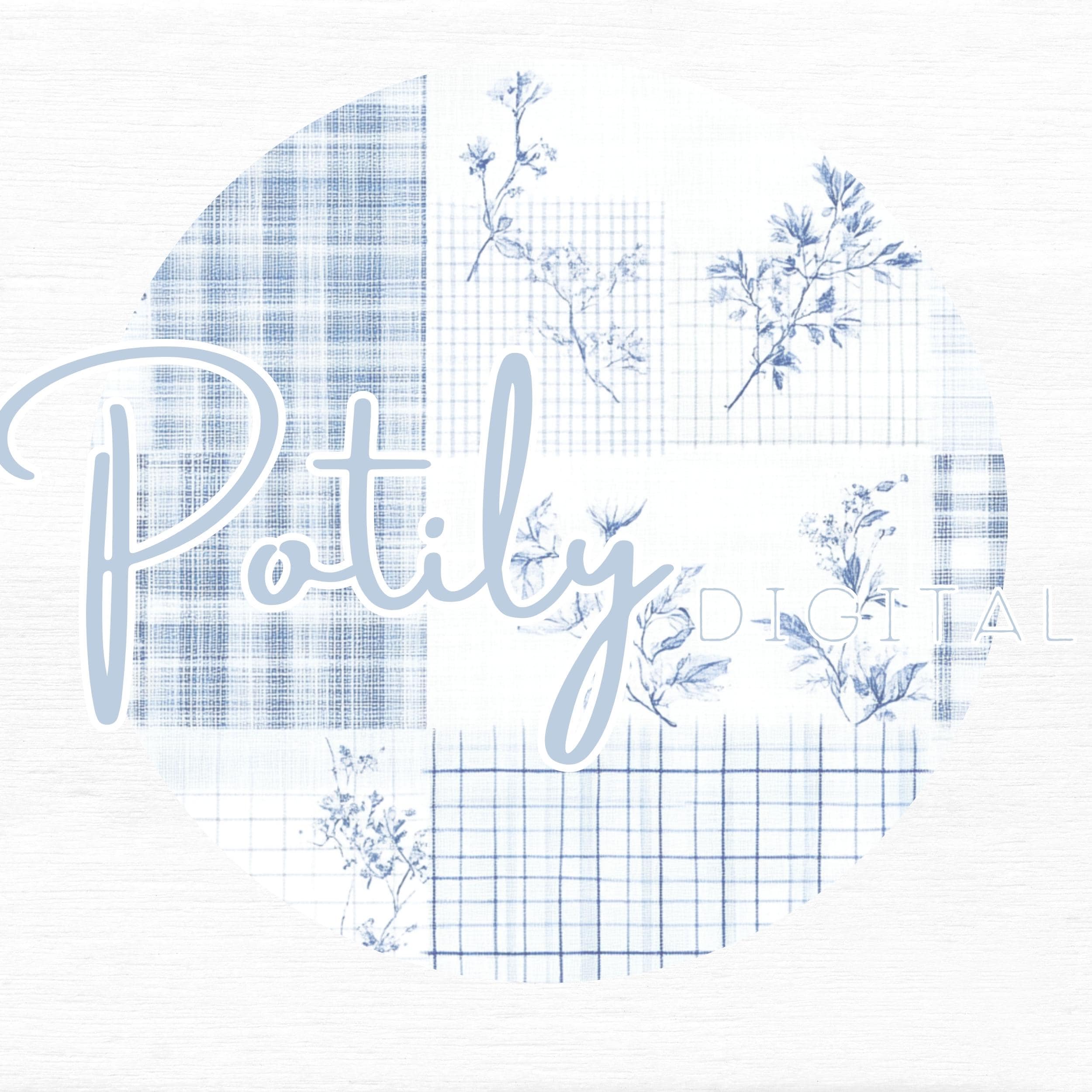 French Country Digital Paper Pack, Blue and White Seamless Patterns ...