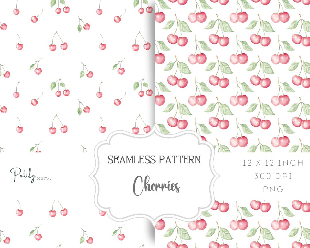 Cherry Seamless Pattern - Watercolour Summer Cherries Pattern Pack ...